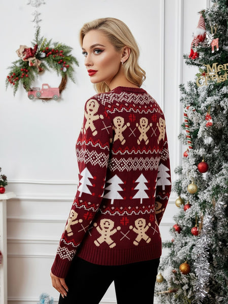 Rot 1960er Weihnachtsbaum & Lebkuchen Pullover – retro stage-German