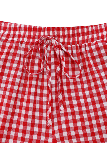 Rot 1980er Gingham Plaid Weites Bein Hose – retro stage-German
